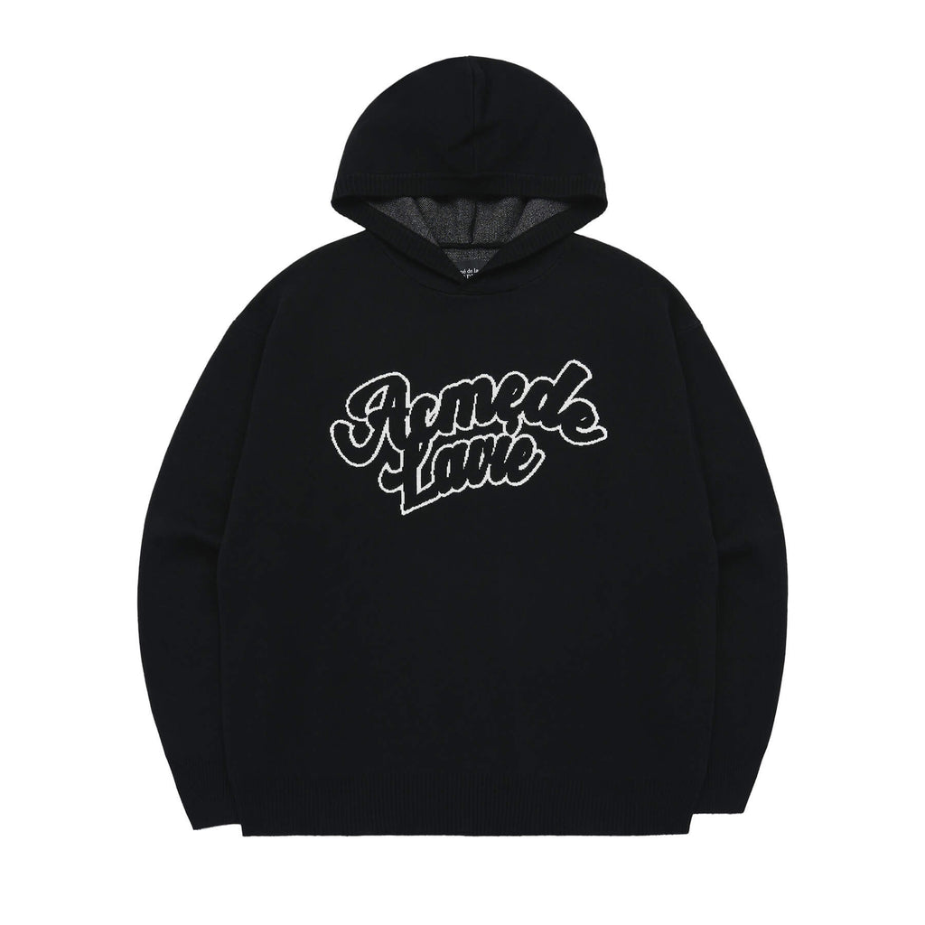 BUY ADLV Knit ROUND LOGO HOODIE KNIT BLACK
