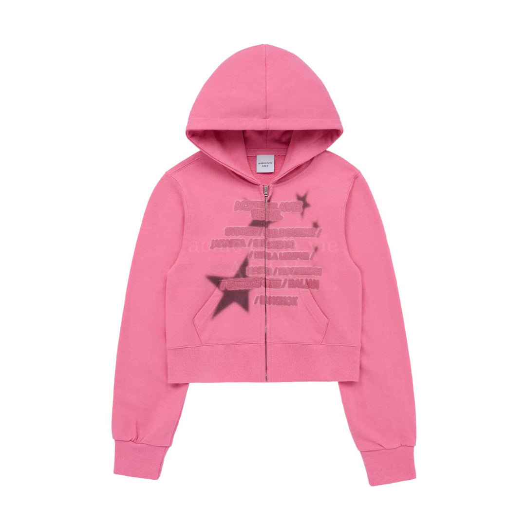 Buy Korean ADLV WORLD TOUR CROP HOODIE ZIP UP DARK PINK