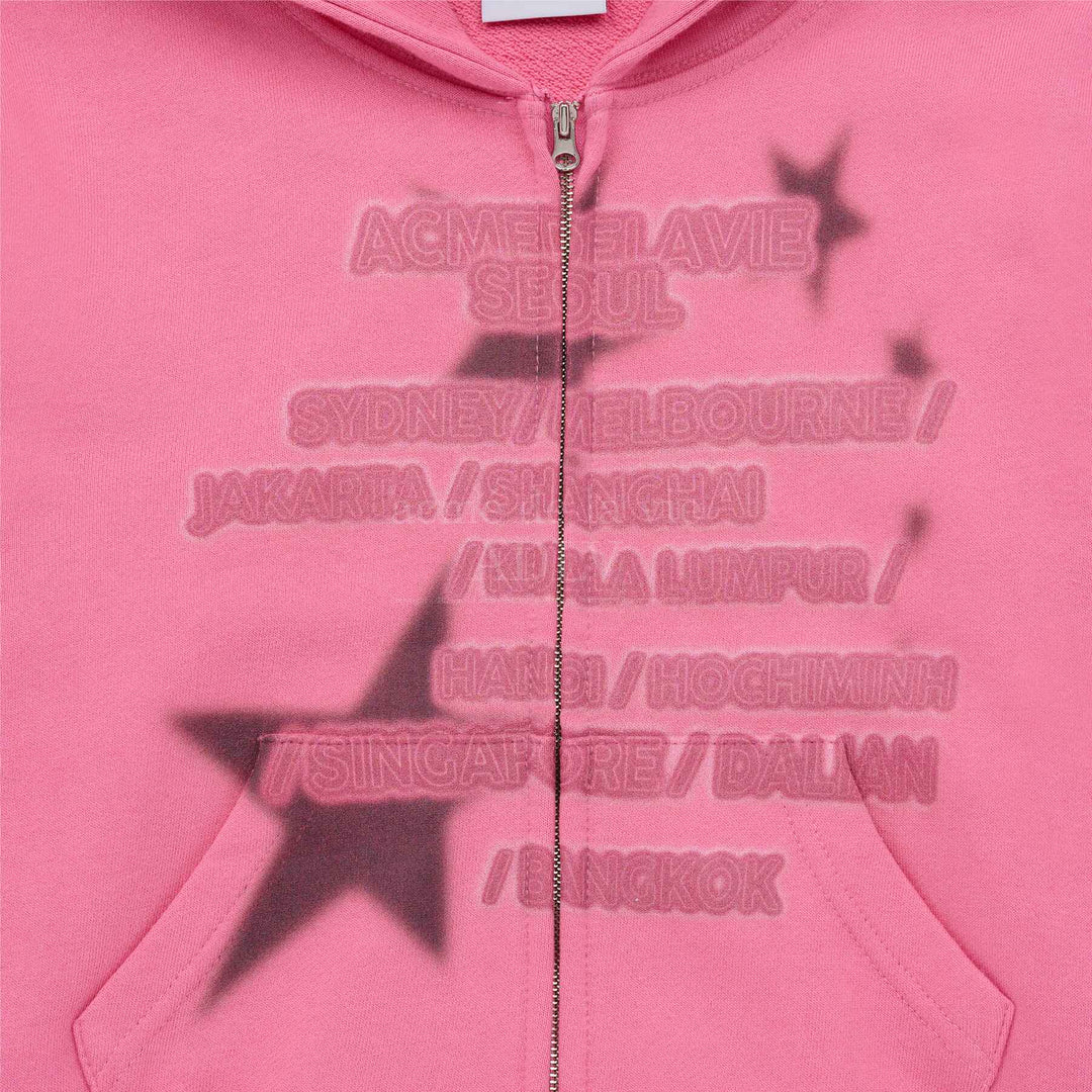 Buy Korean ADLV WORLD TOUR CROP HOODIE ZIP UP DARK PINK