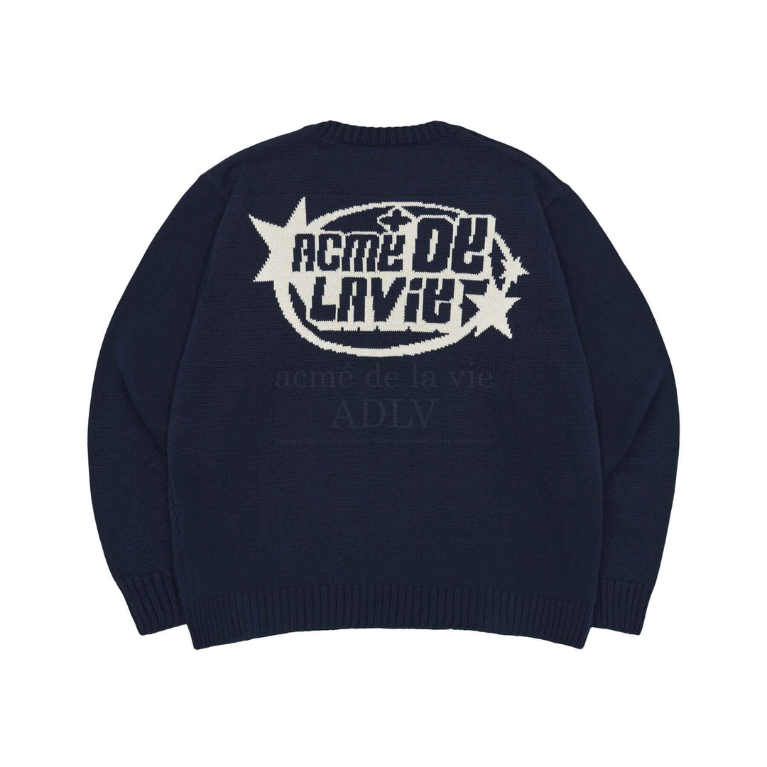 Buy Korean Y2K STAR LOGO KNIT NAVY