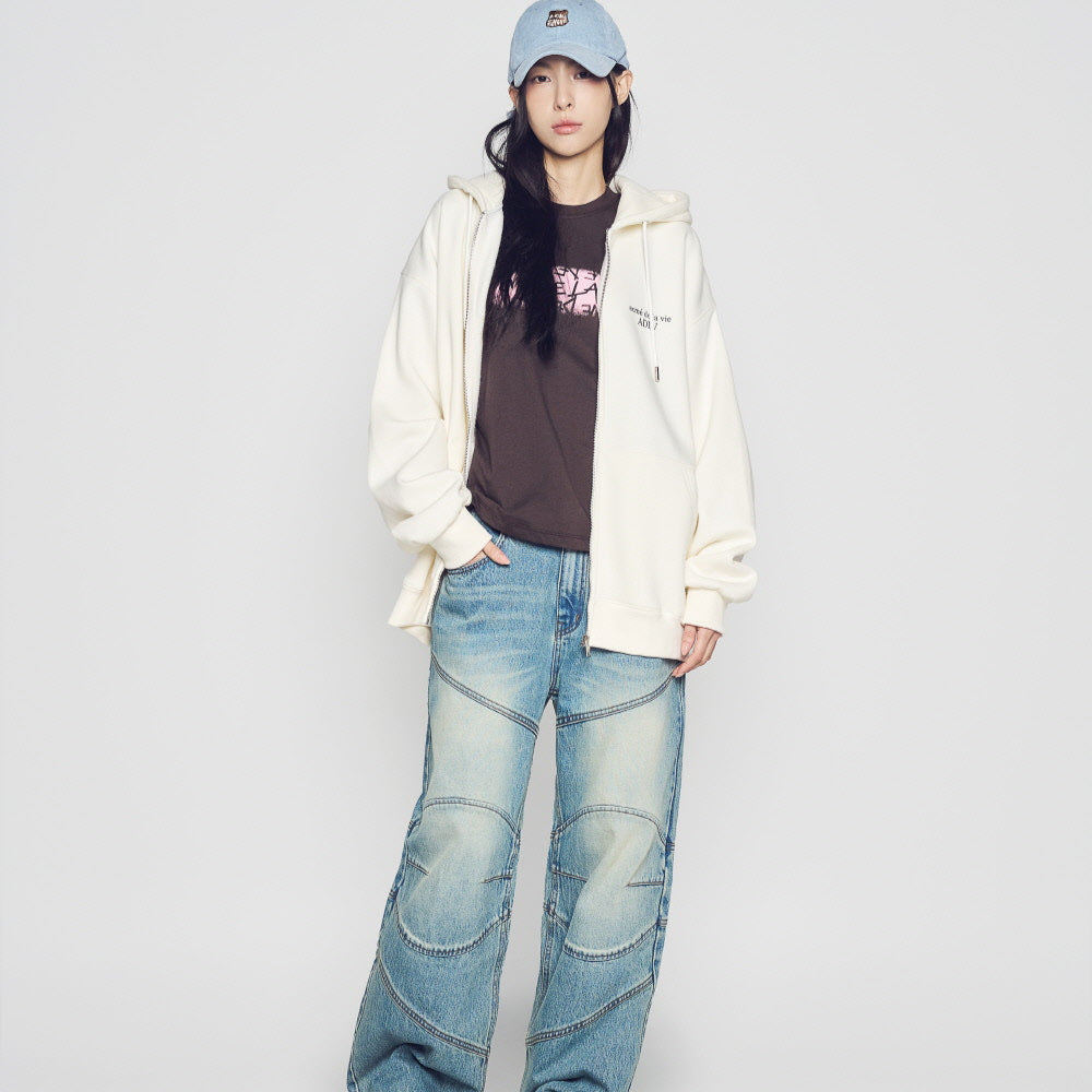 BUY ADLV Hoodie BASIC LOGO NAPPING HOODIE ZIP UP CREAM