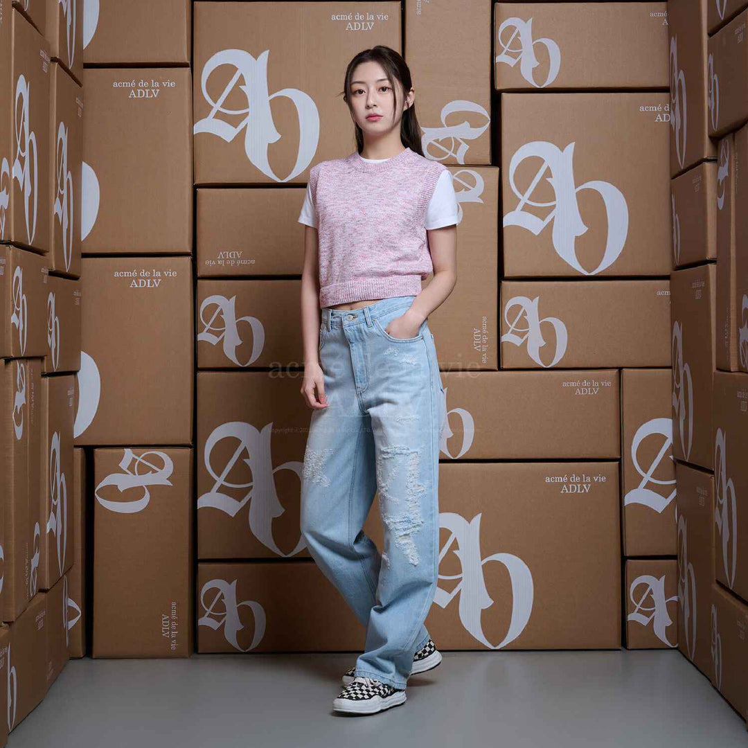 BUY ADLV Knit SYMBOL LOGO MULTI COLOR CROP KNIT VEST BLUE