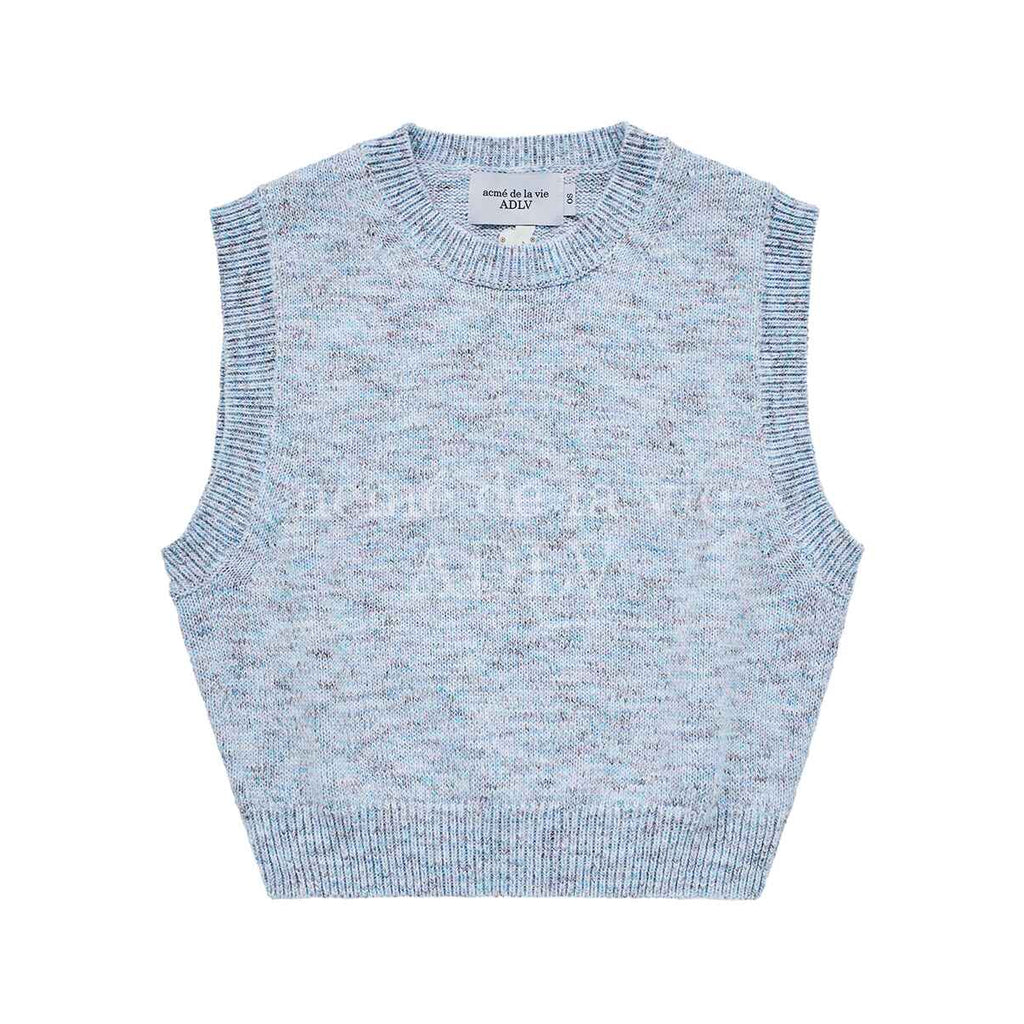 BUY ADLV Knit SYMBOL LOGO MULTI COLOR CROP KNIT VEST BLUE